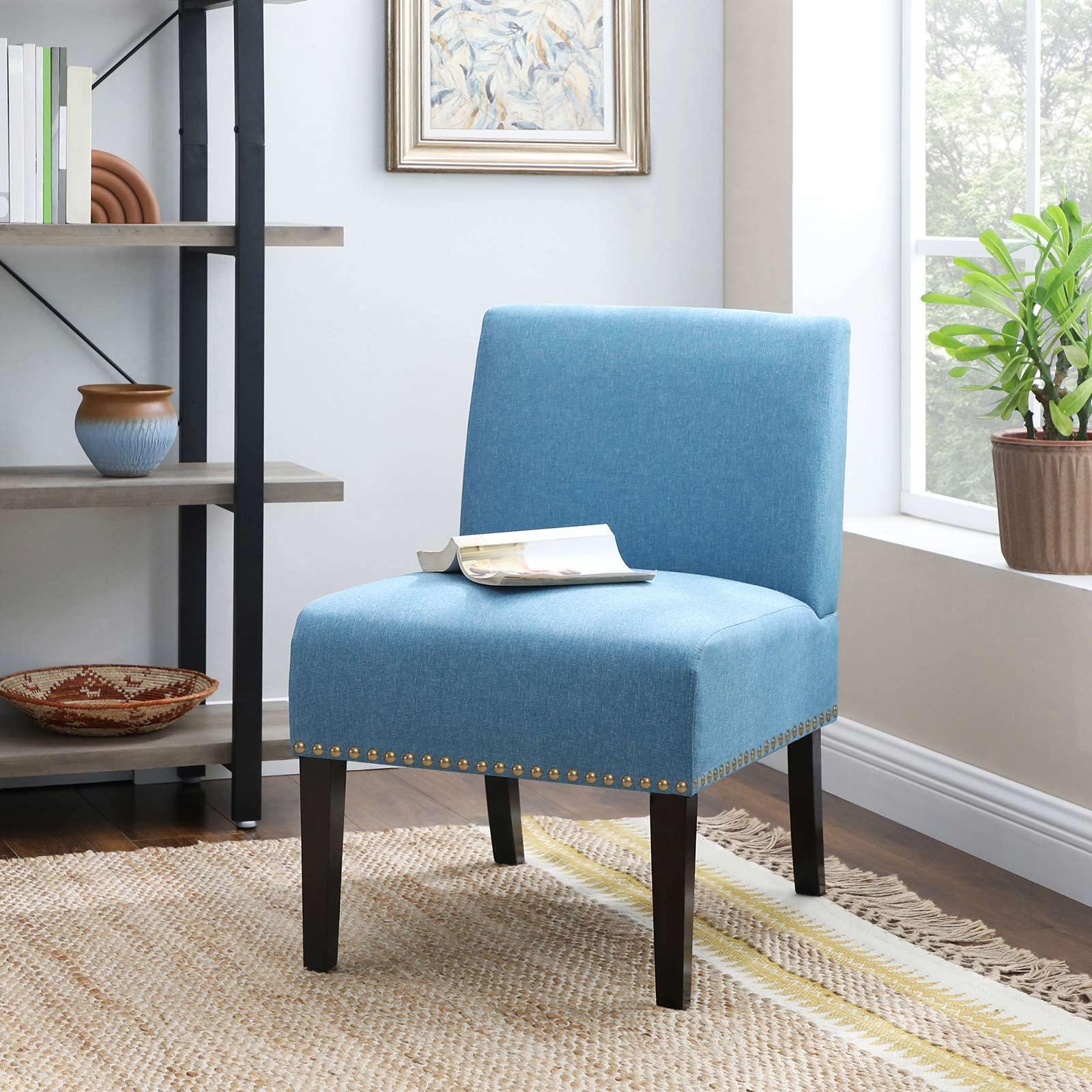 Lake Blue Slipper Chair with Solid Wood Feet | FredCo