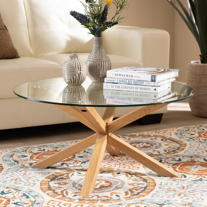 Lida Modern and Contemporary Glass and Wood Finished Coffee Table | FredCo