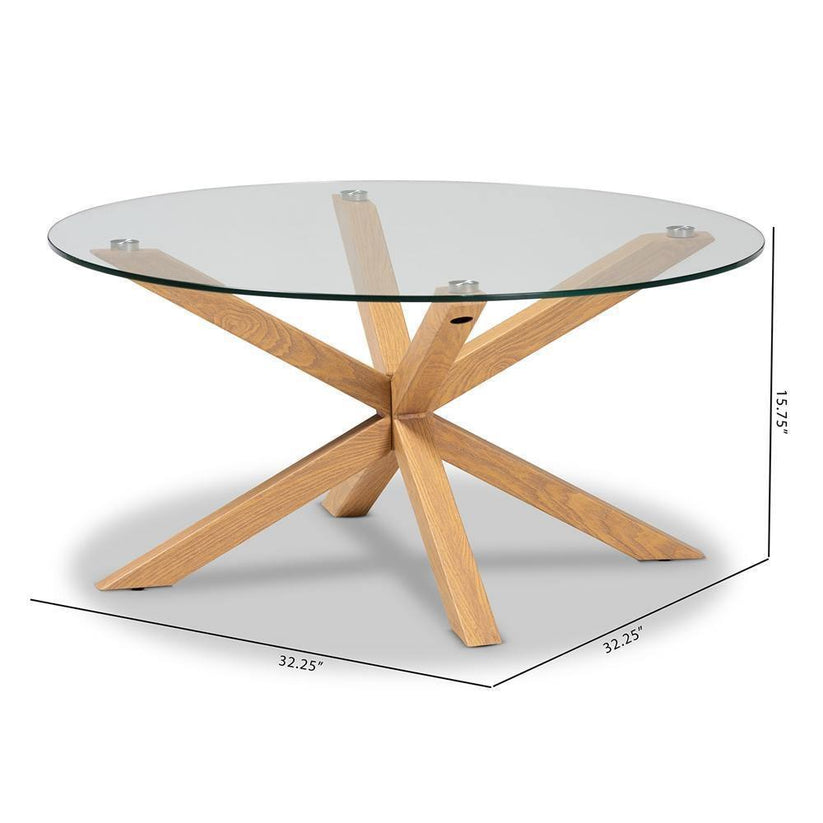 Lida Modern and Contemporary Glass and Wood Finished Coffee Table | FredCo