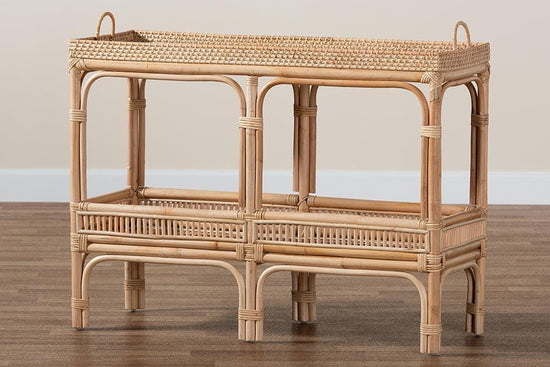 Lombok Modern Bohemian Natural Brown Rattan Console Table | FredCo