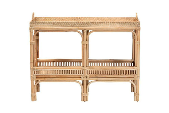 Lombok Modern Bohemian Natural Brown Rattan Console Table | FredCo