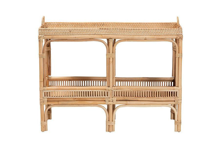 Lombok Modern Bohemian Natural Brown Rattan Console Table | FredCo