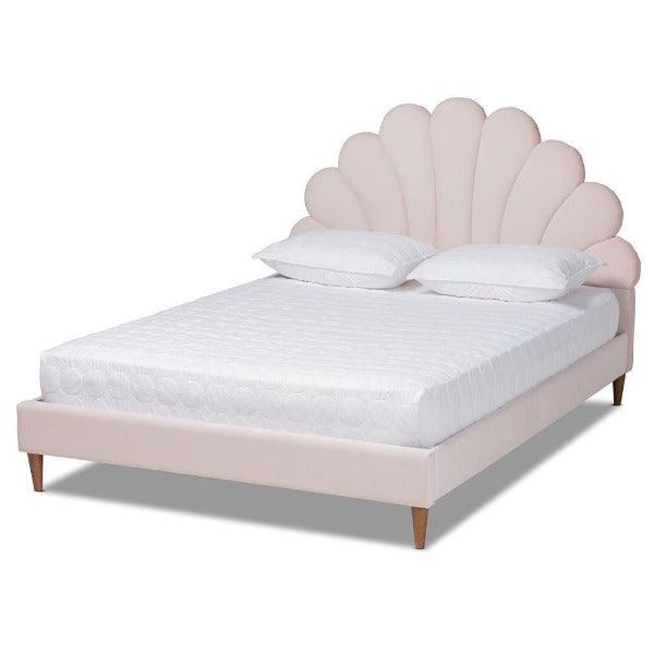 Odille Modern Glam Light Pink Velvet Upholstered Walnut Brown Finished