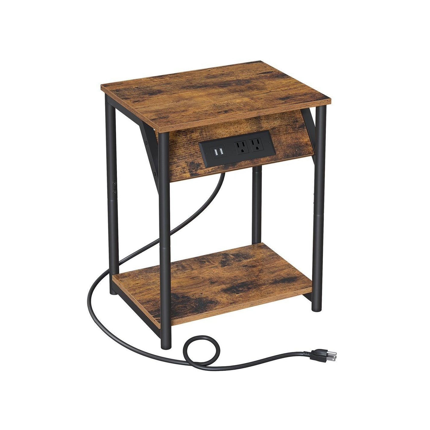 Plug-in Series End Table, USB, Brown and Black | FredCo