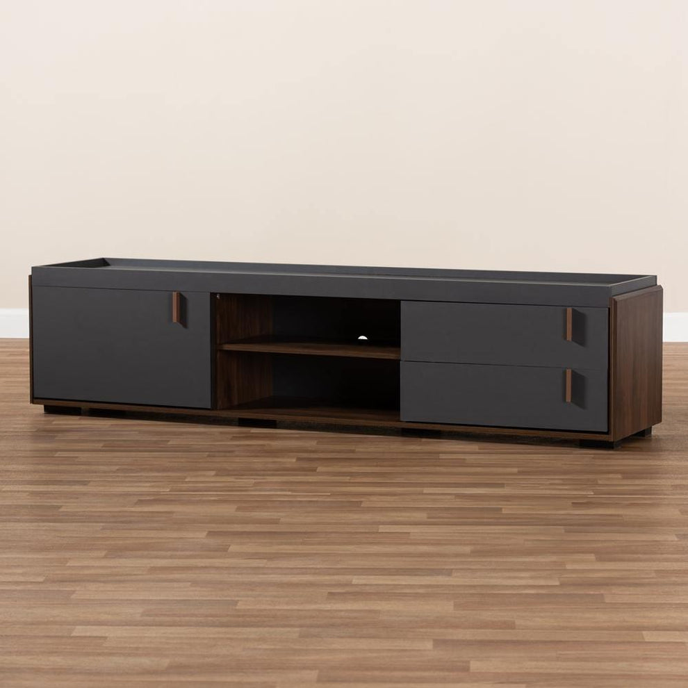 Rikke Modern and Contemporary Two-Tone Gray and Walnut Finished Wood 2 ...