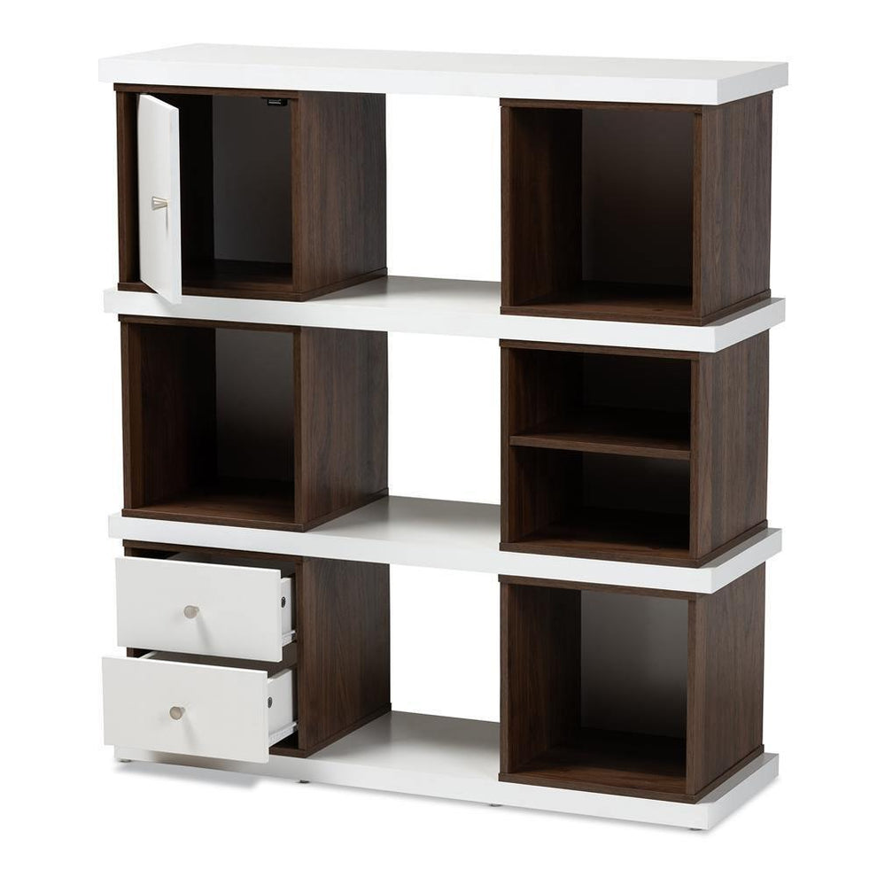 Rune Modern and Contemporary Two-Tone White and Walnut Brown Finished 2 ...