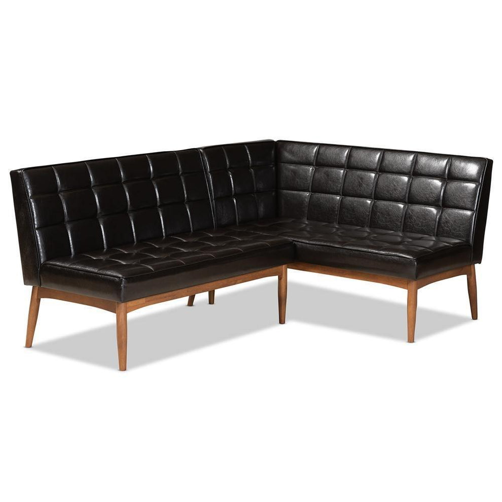 Sanford Mid-Century Modern Dark Brown Faux Leather Upholstered and ...