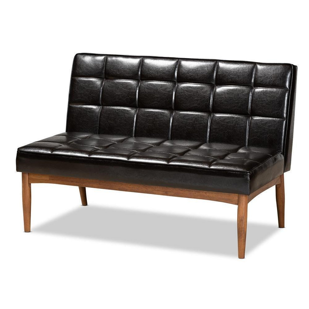 Sanford Mid-Century Modern Dark Brown Faux Leather Upholstered and ...