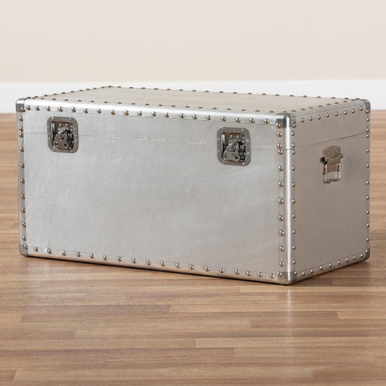 Serge French Industrial Silver Metal Storage Trunk