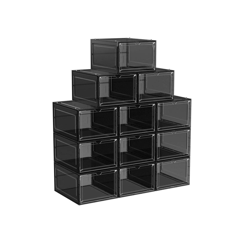 Set of 12 Black Shoe Boxes with Doors | FredCo