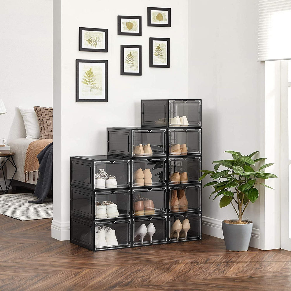 Set of 12 Black Shoe Boxes with Doors | FredCo