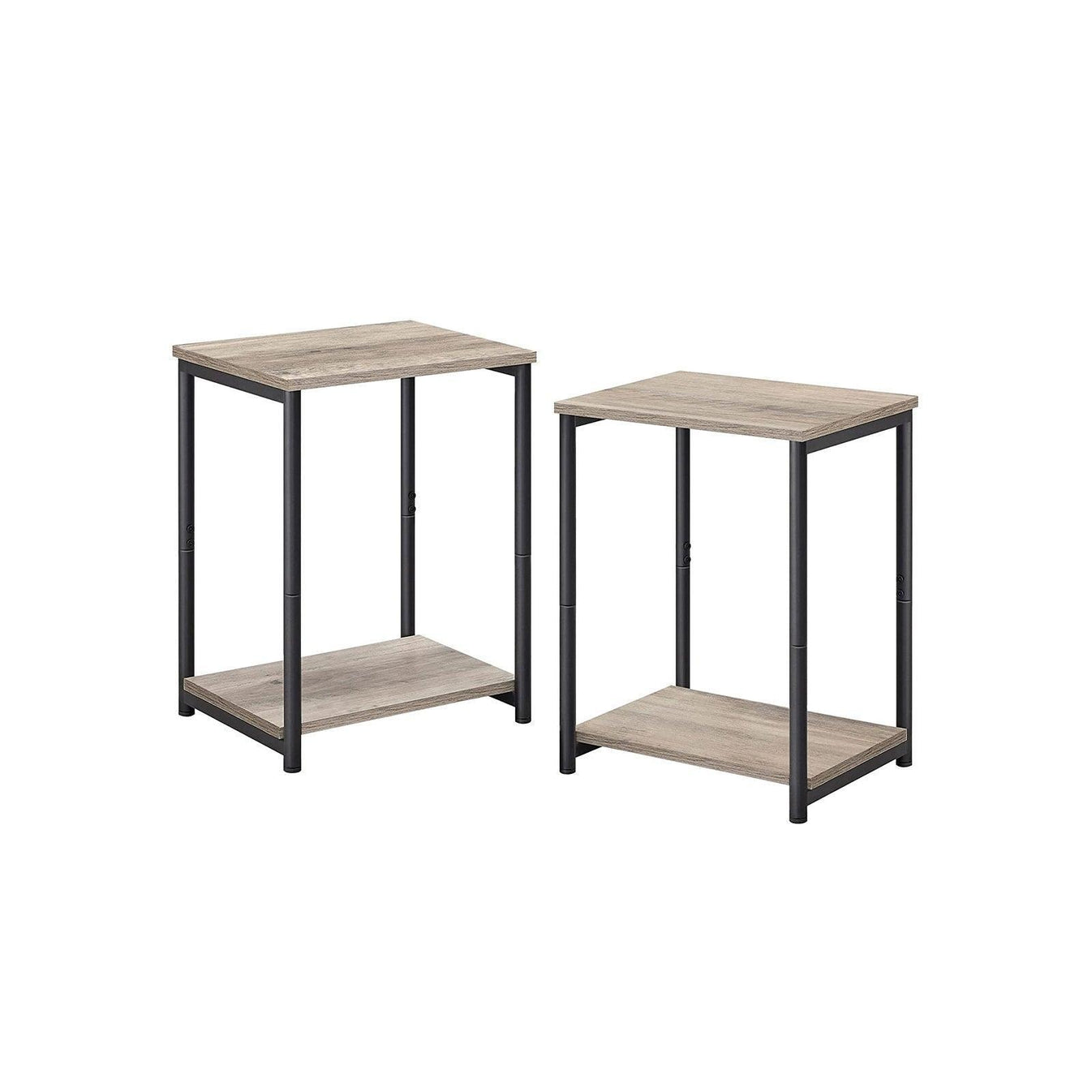 Set of 2 Greige & Black End Tables with Storage Shelf | FredCo