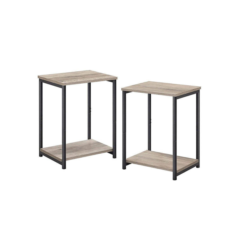 Set of 2 Greige & Black End Tables with Storage Shelf | FredCo
