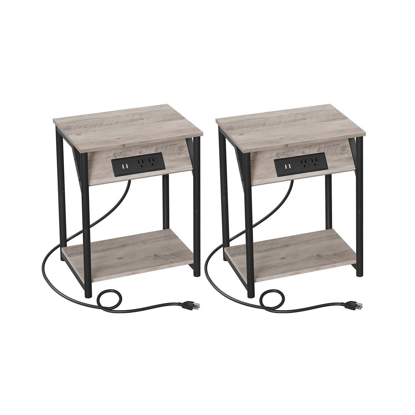 Set of 2 Plug-in Series Side Table, USB, Greige | FredCo