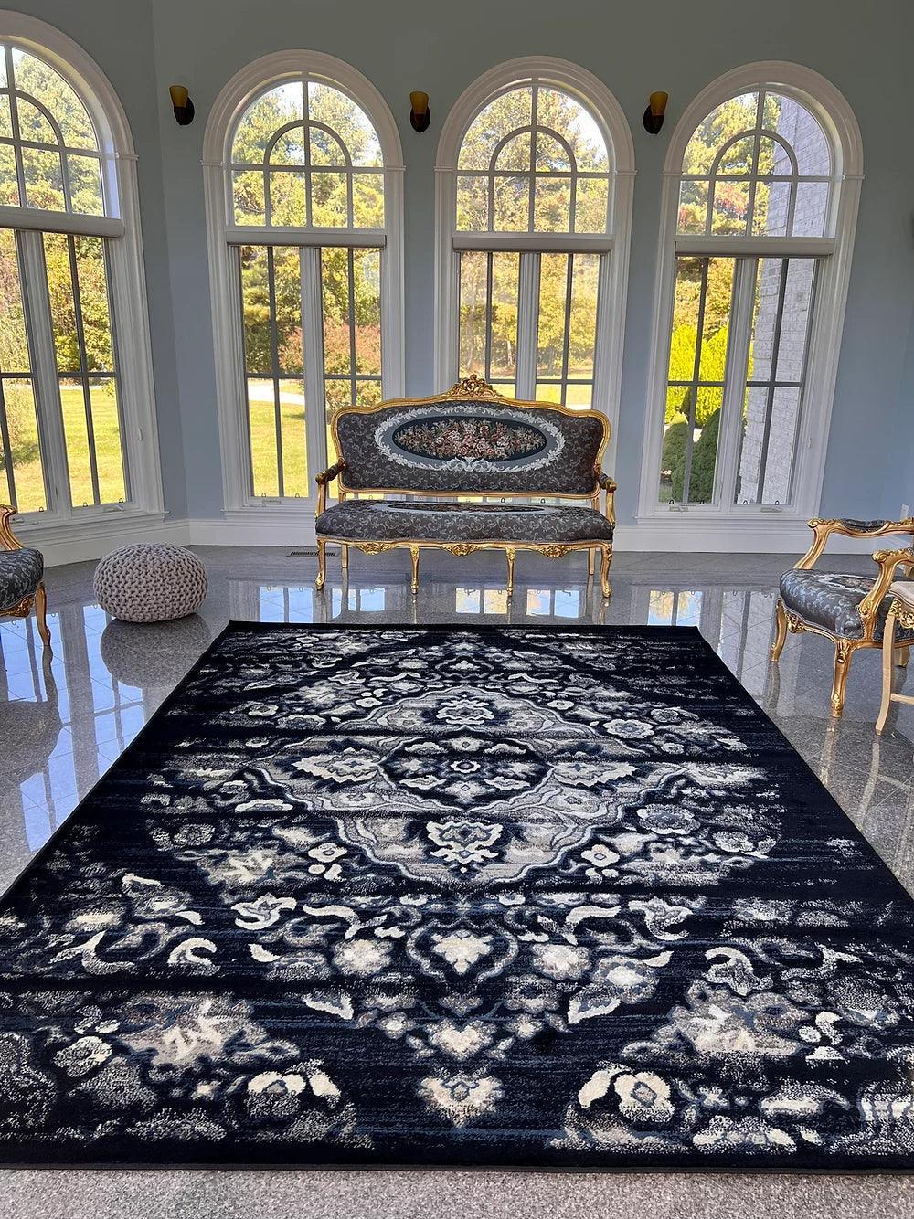 Traditional Distressed Rugs Black Living Room Rugs | FredCo