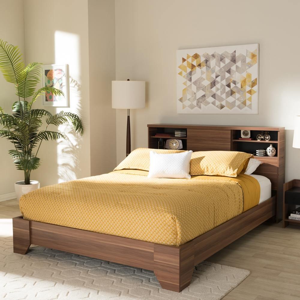 Vanda Modern and Contemporary Two-Tone Walnut and Black Wood Queen Size ...