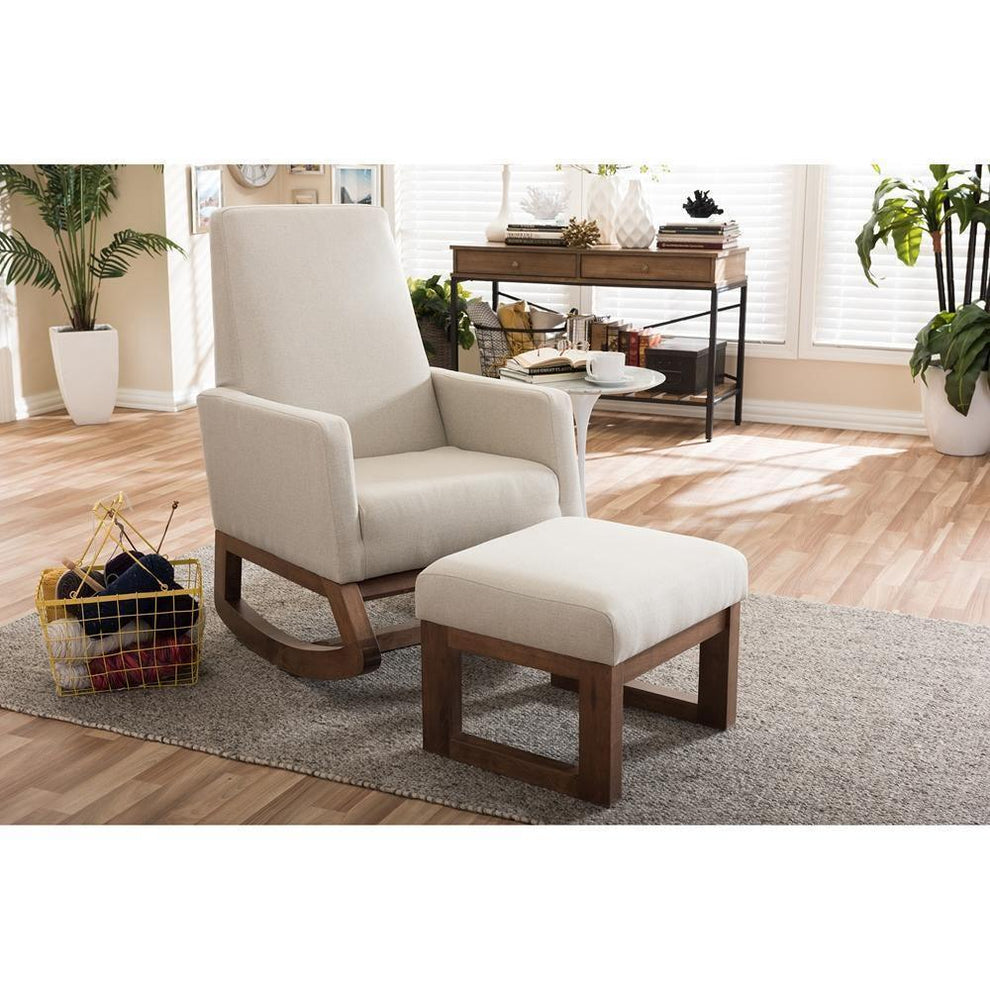Yashiya Mid-century Retro Modern Light Beige Fabric Upholstered Rockin