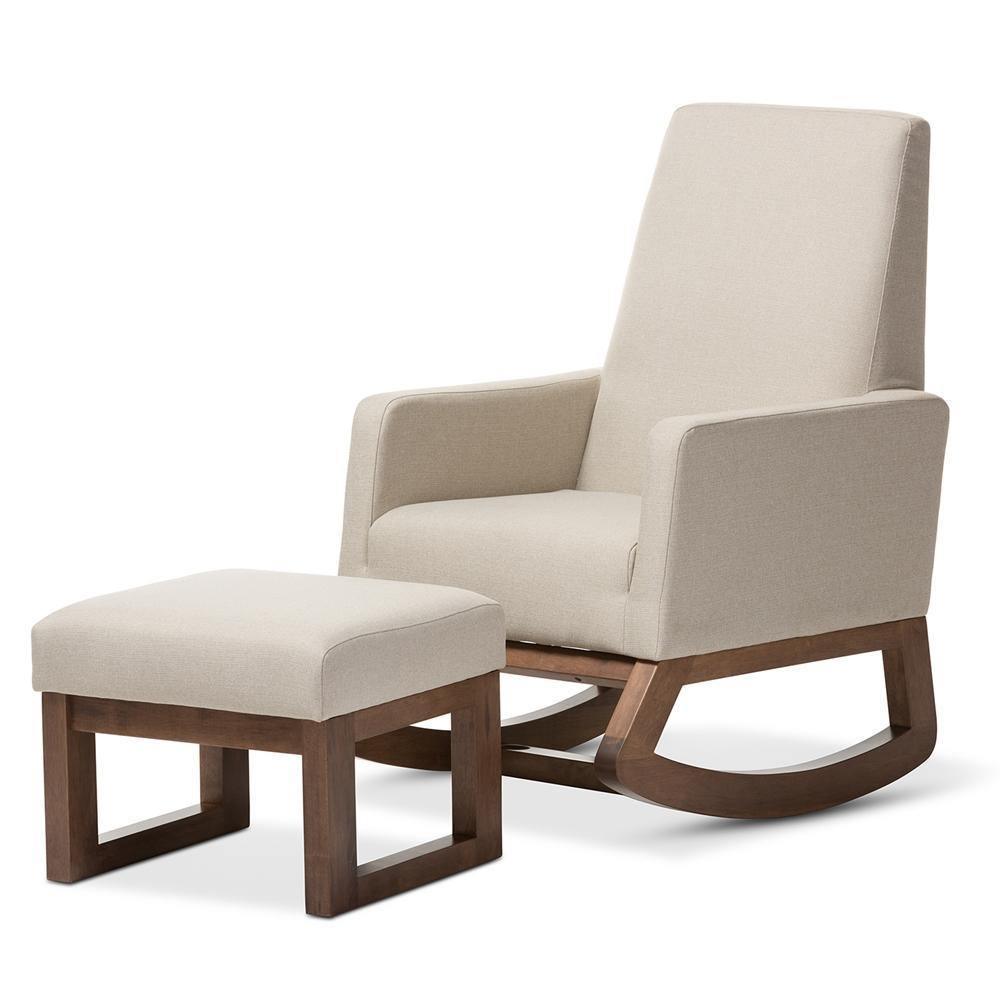 Yashiya Mid-century Retro Modern Light Beige Fabric Upholstered Rockin